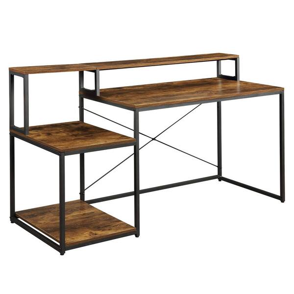 JASMODER 59 in. Computer Desk with Storage Shelves and Monitor Stand ...
