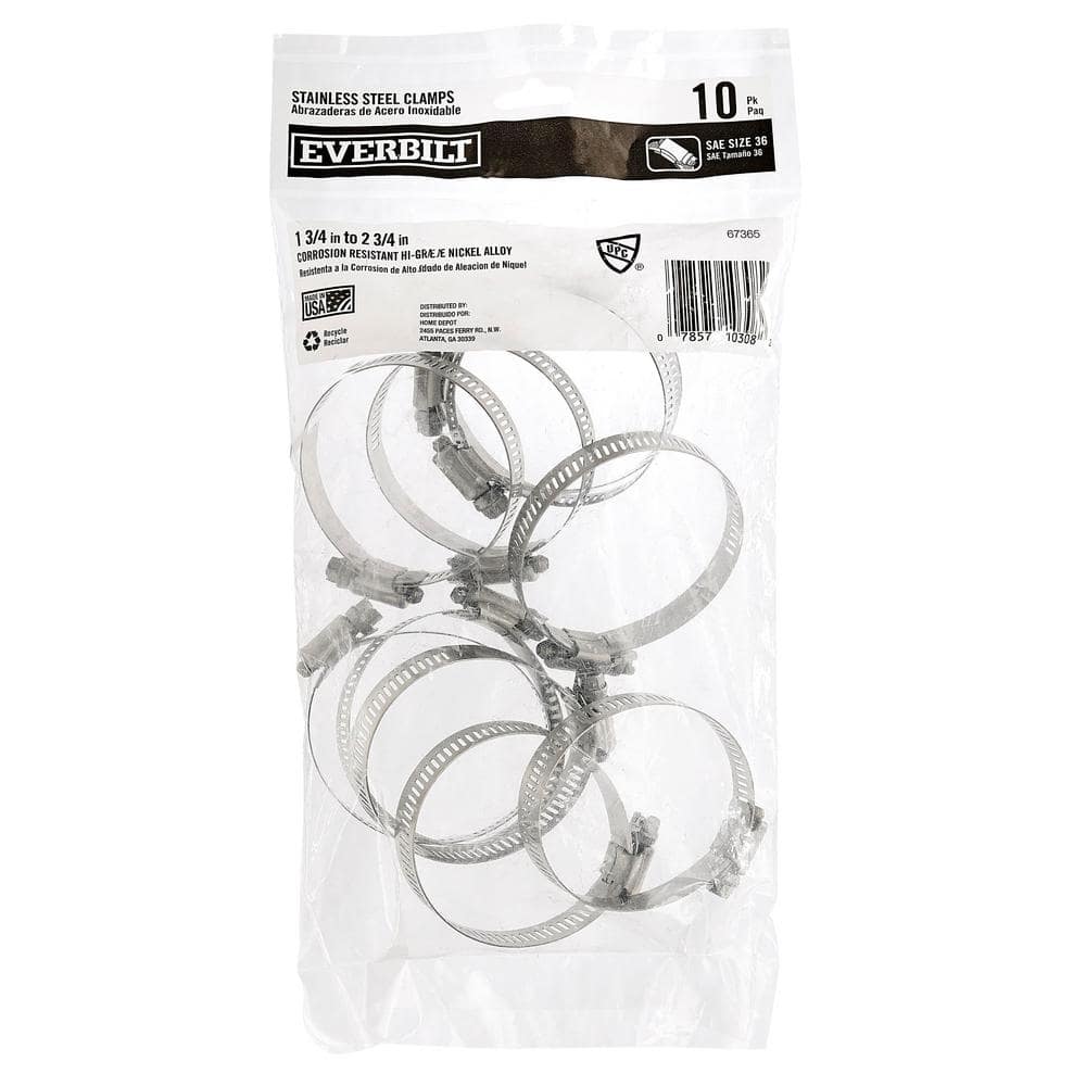 Everbilt 1-3/4 in. to 2-3/4 in. Stainless Steel Hose Clamp (10-Pack ...