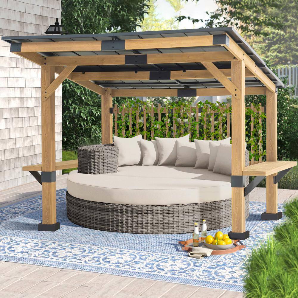 Buy 11 ft. x 10 ft. Wood Gazebo with Steel Hardtop Patio Solid Cedar ...