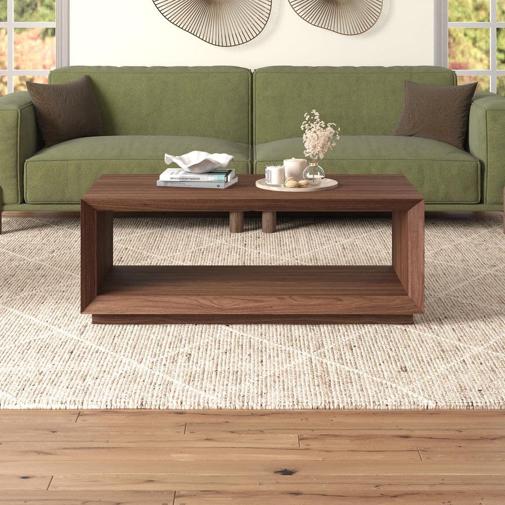 Meyer&Cross Tannen 47.5 in. Satin Walnut Rectangle MDF Top Coffee Table ...