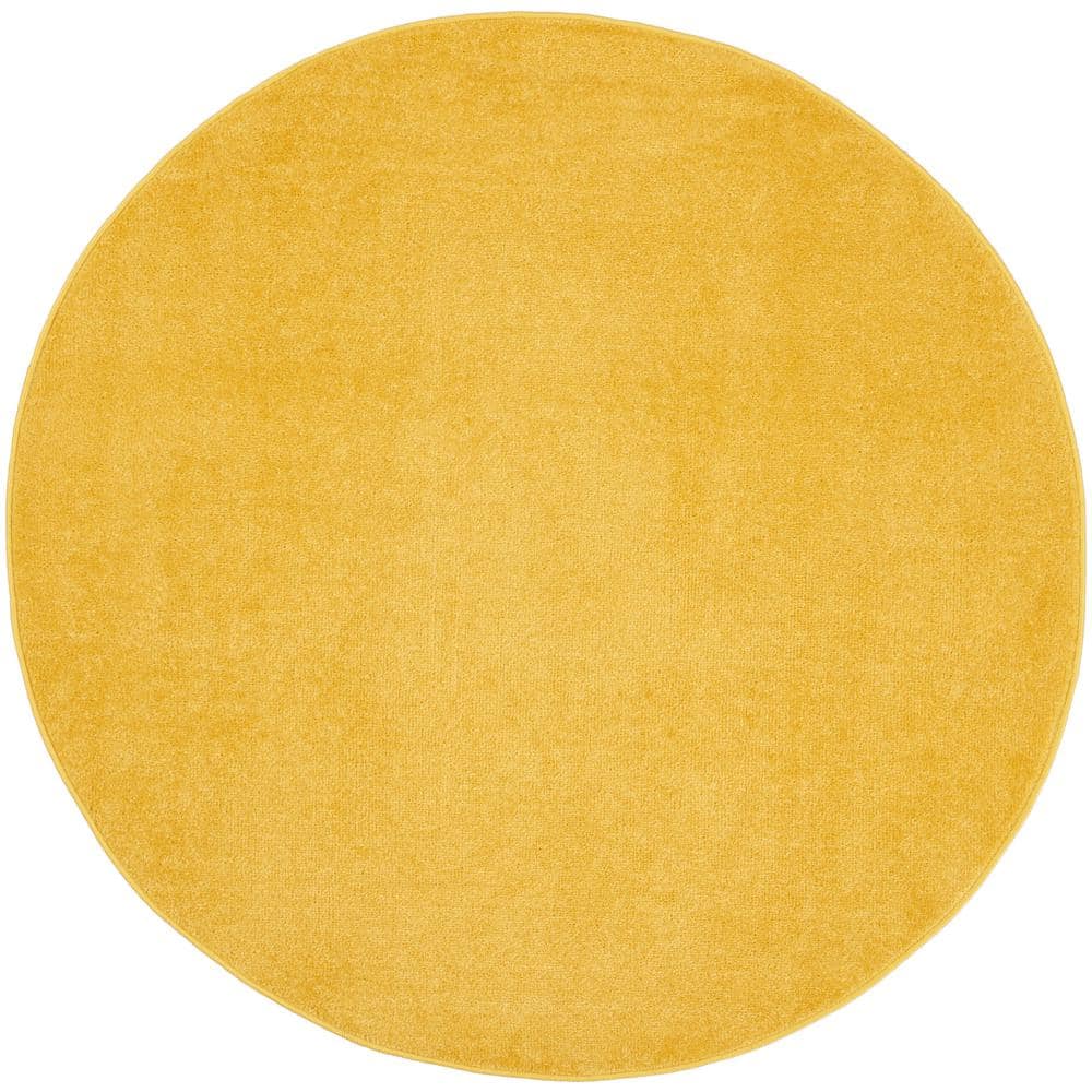 Nourison Essentials 6 ft. x 6 ft. Yellow Round Contemporary Solid Indoor/Outdoor Patio Area Rug ...