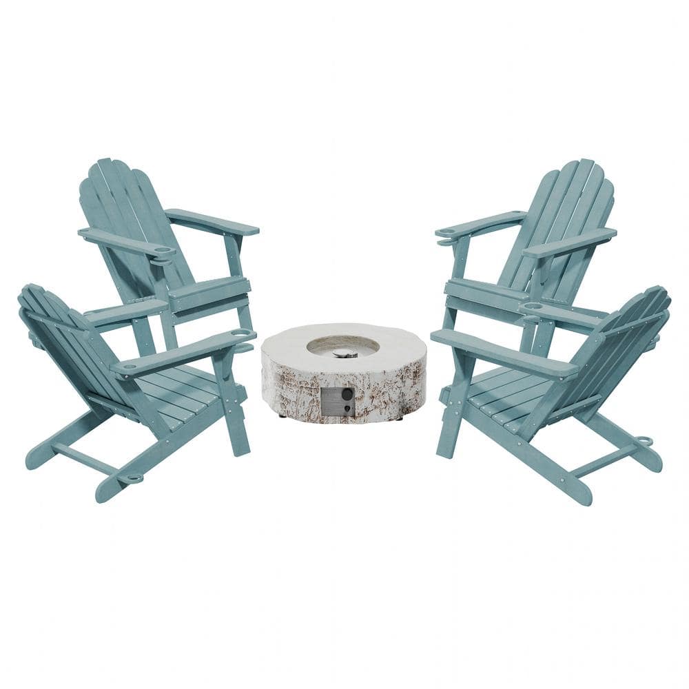 Clihome 5-Piece Set Outdoor Adirondack HDPE Material Plastic Teal Chair ...