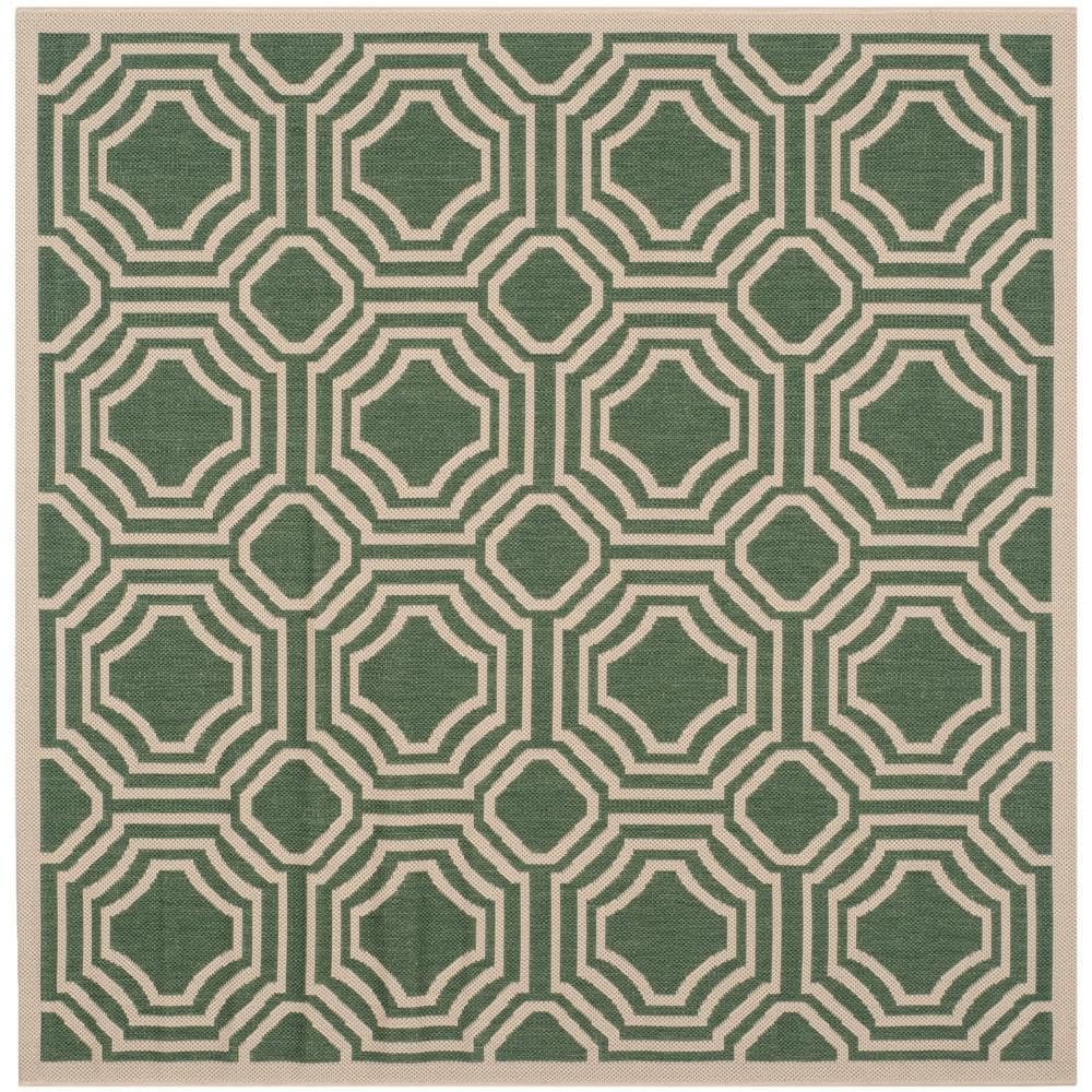 SAFAVIEH Courtyard Dark Green/Beige 5 ft. x 5 ft. Square Border Indoor ...
