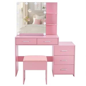 Karl home Pink Makeup Vanity Set with USB K1G52005797 - The Home Depot