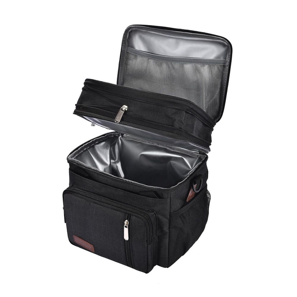 Adrinfly Black Reusable 15L Lunch Bag Set of 1 - Double Deck Leakproof ...