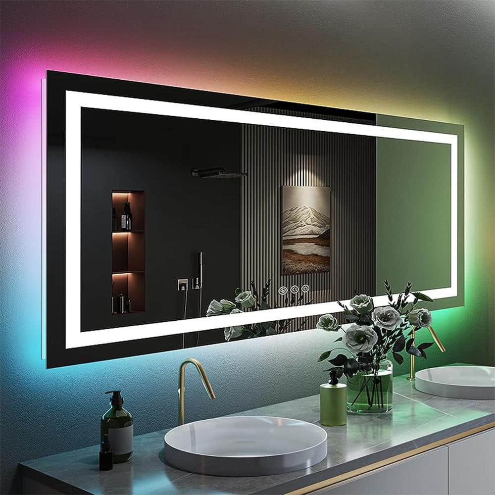 Apmir 72 in. W x 32 in. H Rectangular Frameless RGB Backlit LED Front ...