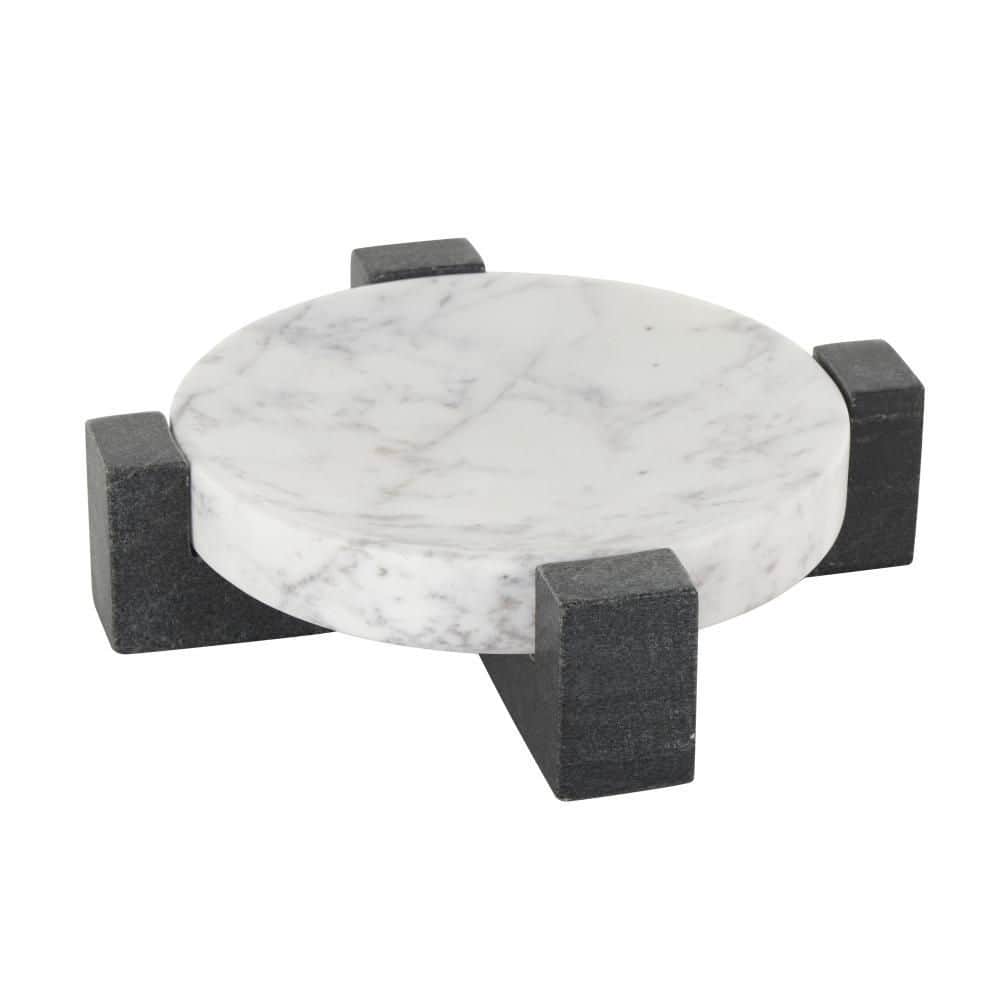 Litton Lane White Marble Round Geometric Decorative Tray with Black X ...