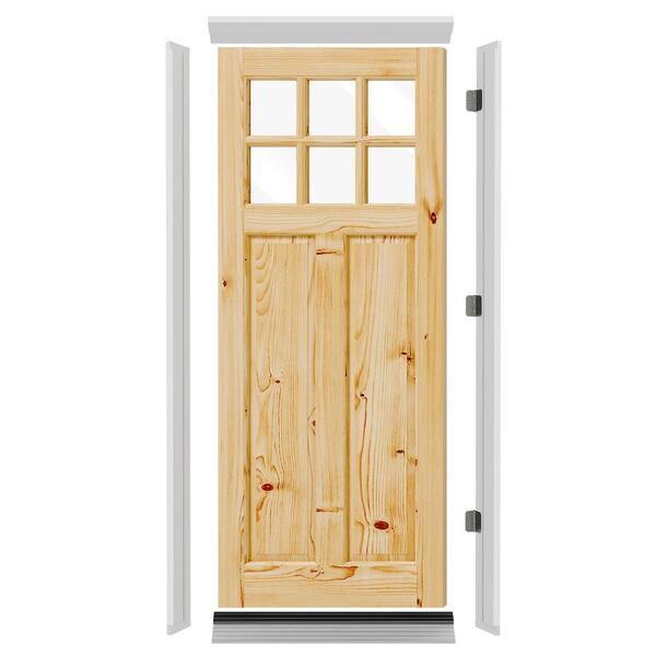 TENONER 30 in. x 80 in. Right-Hand 6-Lite Clear Glass Wood Front Door ...