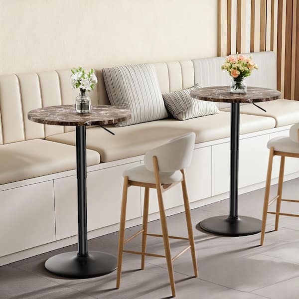 LACOO 36 in. Adjustable Height Round Pub Table with Marble Swivel Top ...