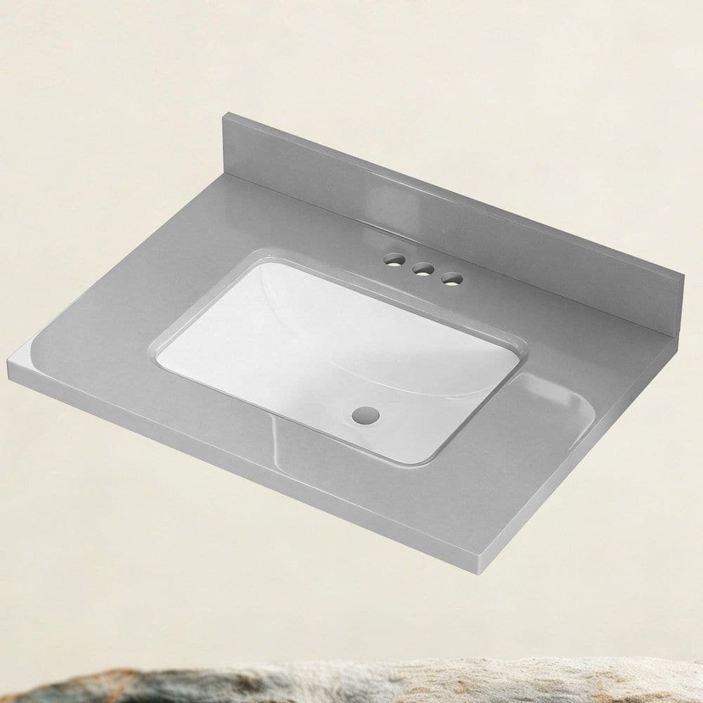 Getpro 36 in. W x 22 in. D Engineered Stone White Rectangular ...