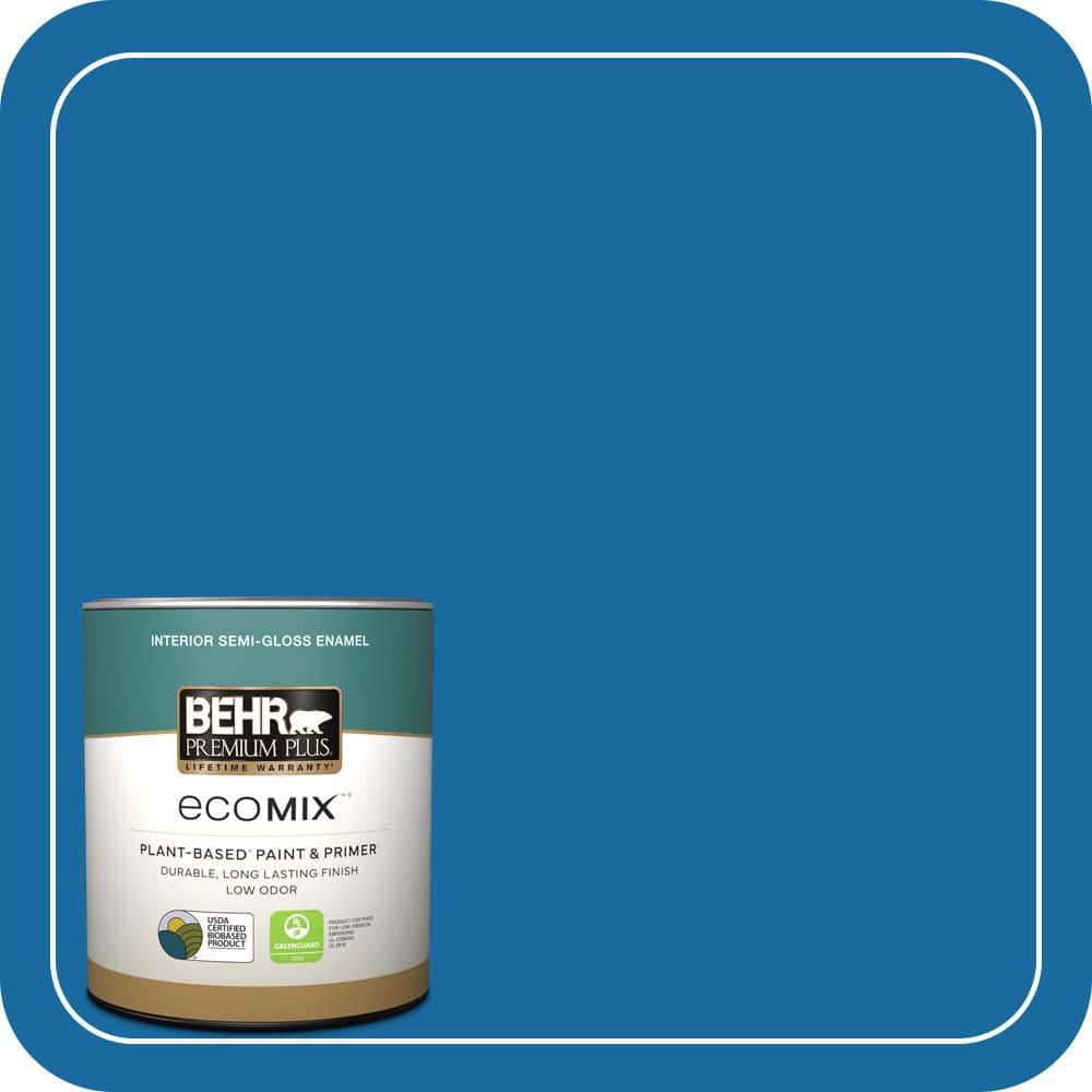 BEHR PREMIUM PLUS 1 qt. #S-G-560 Jazz Blue Semi-Gloss Enamel EcoMix ...
