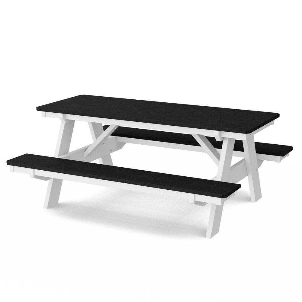 Wildridge Heritage 72 in. Black and White Rectangle HDPE Plastic Picnic ...