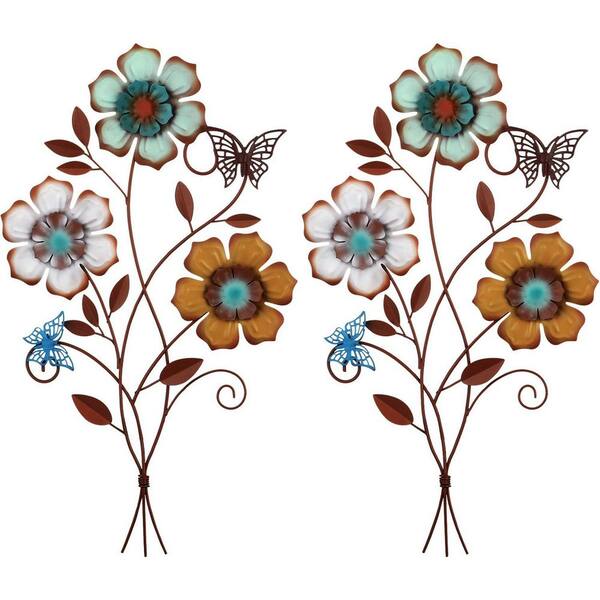 10 in. Metal Flowers Wall Decor Black and Gold, Rustic Modern Floral ...