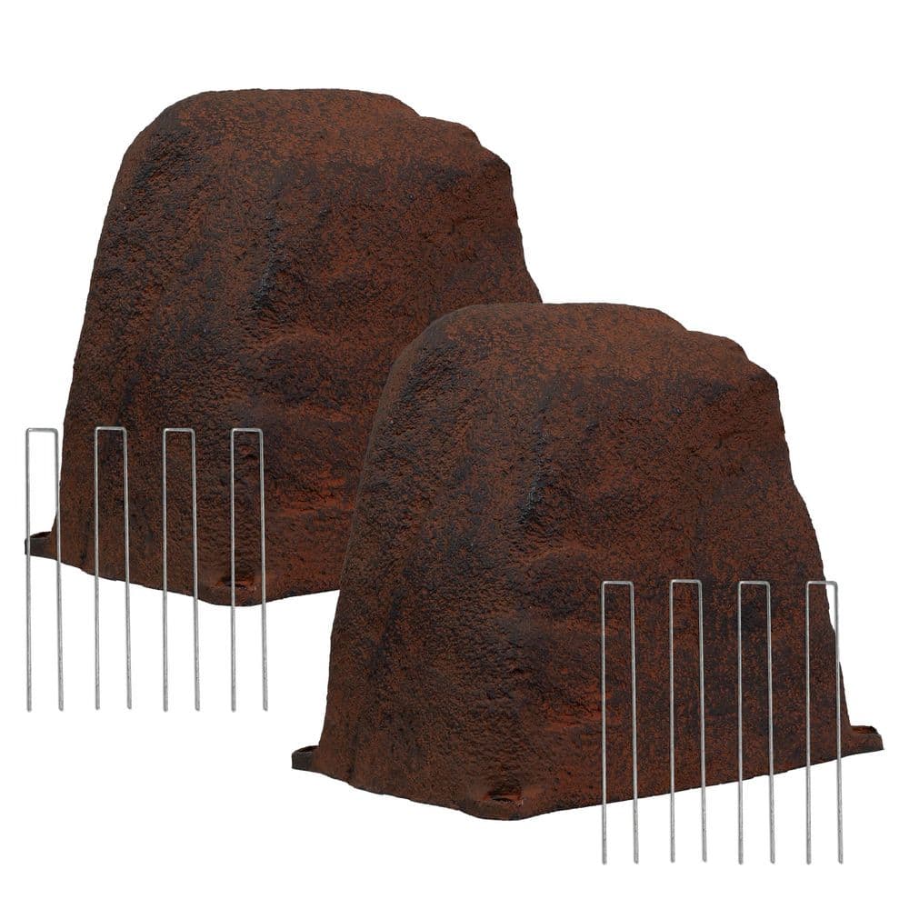 Sunnydaze Flat-Top Artificial Landscape Rock with Stakes-Rust-2 Pack DG ...