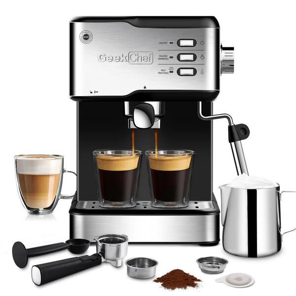 JEREMY CASS 2-Cup Espresso Machine in Black with 20-Bar Pump, Milk ...