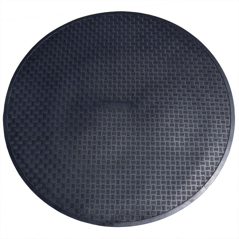 Rubber-Cal Black 54 in. Diameter Rubber Indoor/Outdoor Commercial Floor ...