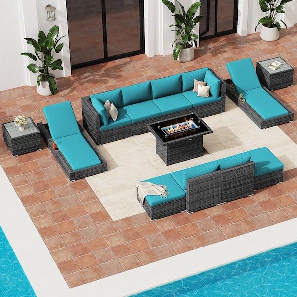 FINCATI 13-Piece Patio Furniture Set with Fire Pit Table, Chaise Lounge ...