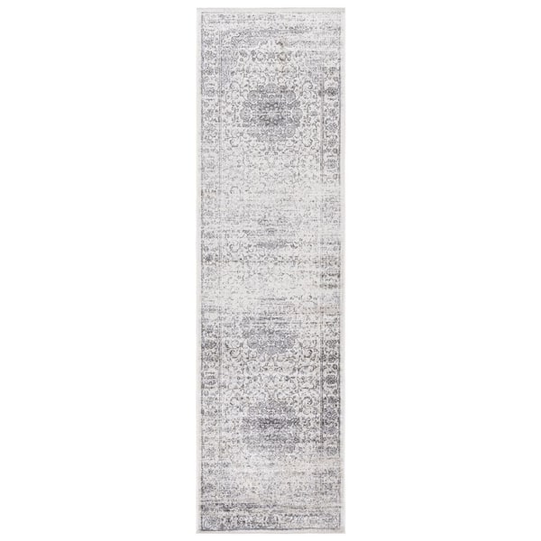 SAFAVIEH Atlas 2 ft. x 8 ft. Ivory/Gray Medallion Distressed Runner Rug ...