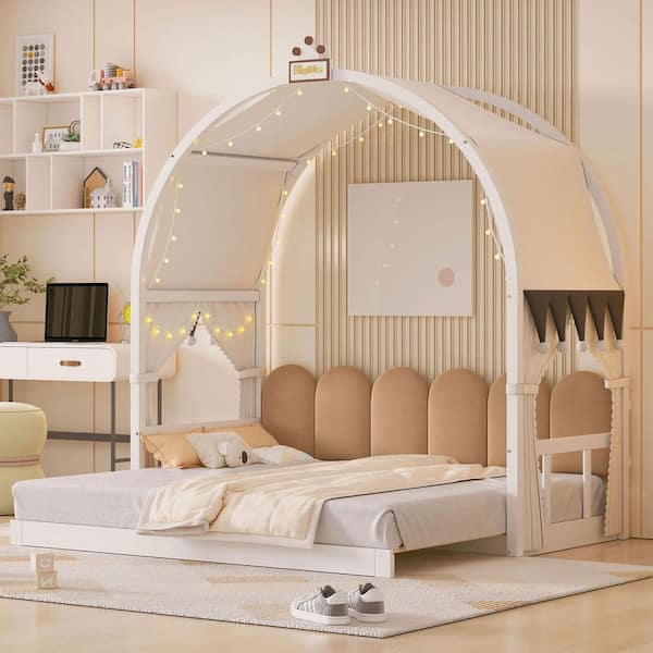 Polibi White Wood Frame Twin Platform Bed with Arched Roof and Trundle RS519-257448K - The Home ...