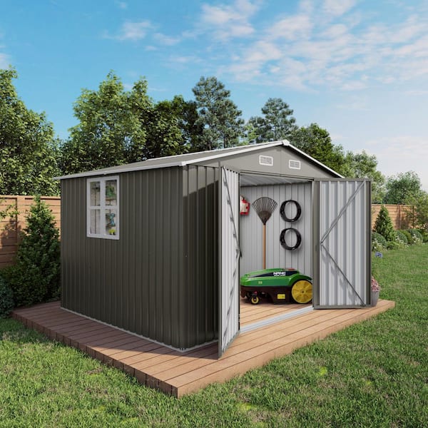 IMAGACFUN 8x8 Outdoor Metal Storage Shed, Protective Film, 4 Window ...