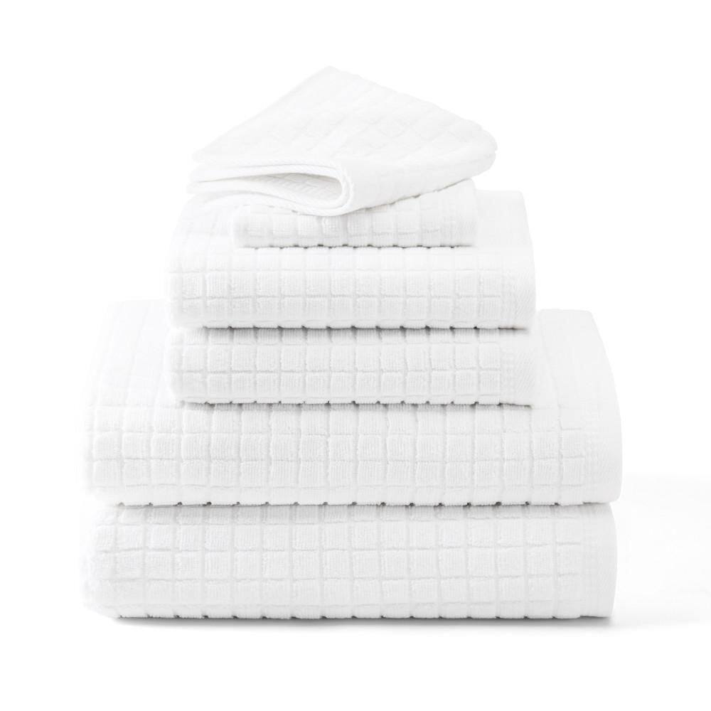 TOWN & COUNTRY LIVING Windowpane Textured White Cotton 6-Piece Bath Set ...