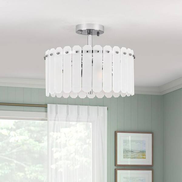 PAKOKULA 15.74 in. 4-Light Modern Silver Drum Semi-Flush Mount Ceiling ...