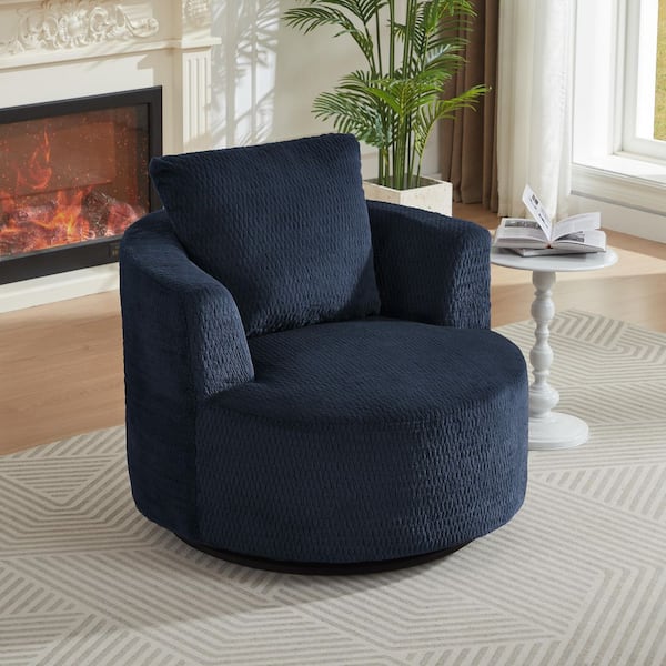 Dark Blue Faux Fur Arm Chair with 360° Swivel Compressible for Living ...