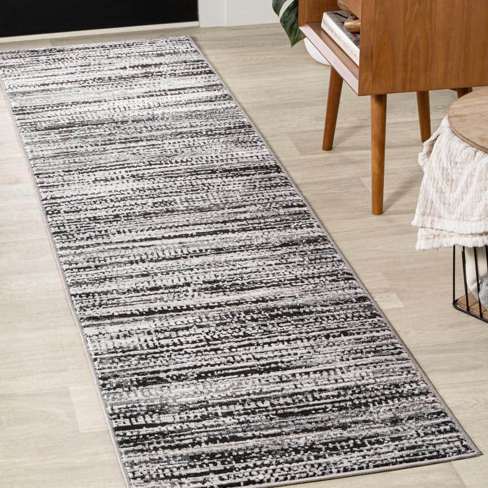 JONATHAN Y Loom Modern Strie' Black/Gray 2 ft. x 8 ft. Runner Rug ...
