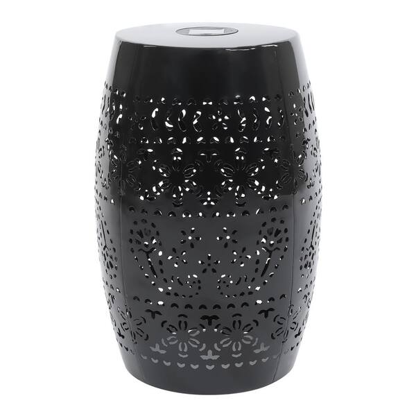 Noble House Pearla Black Iron Outdoor Patio Side Table with Solar ...