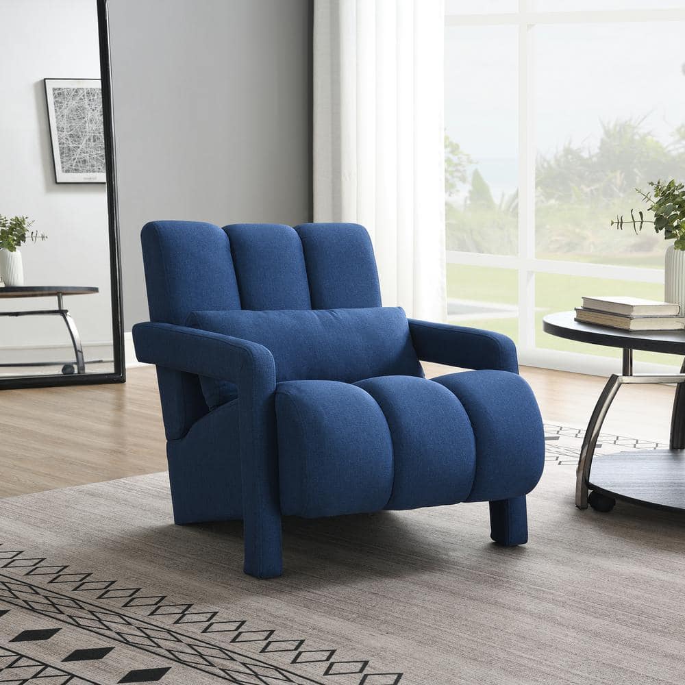 Lesa Modern Linen Upholstered Accent Arm Chair Navy Blue