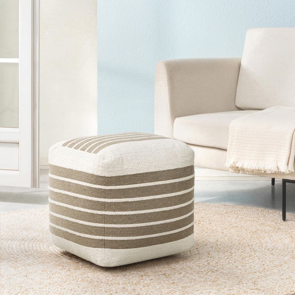Anji Mountain Enfield Natural Polyester Upholstered Pouf AMBPF165-1818 ...