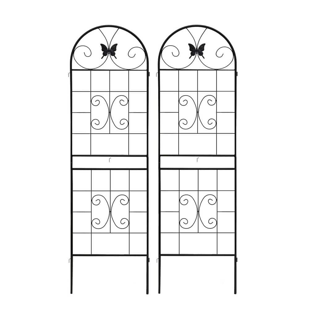 20 in. x 71 in. Double Black Metal Garden Trellis Set-Expandable ...