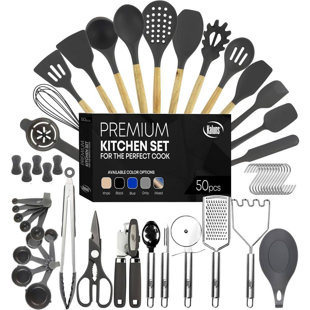 Kaluns Gray, 50-Piece Set of Silicone Kitchen Utensils, Complete ...