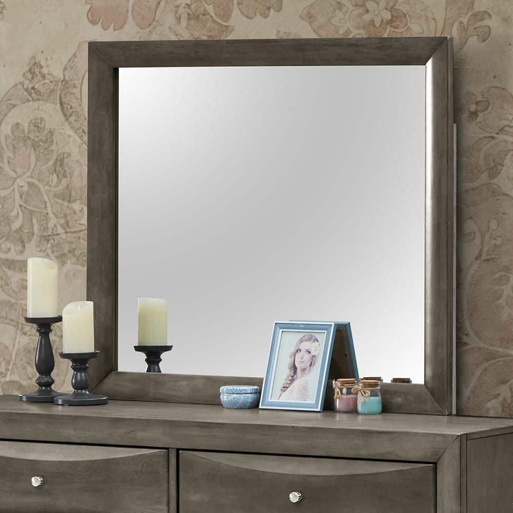 Blisstyle Gray 39 in. W x 35 in. H Rustic Rectangle Particle Board Framed Mirror Wall Decor ...