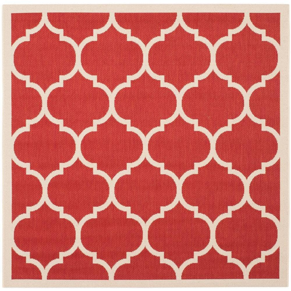 SAFAVIEH Courtyard Red/Bone 4 ft. x 4 ft. Square Geometric Indoor ...