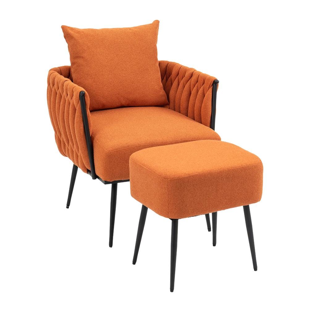 Orange Linen Upholstered Accent Armchair and Ottoman Set of 2-Hand ...