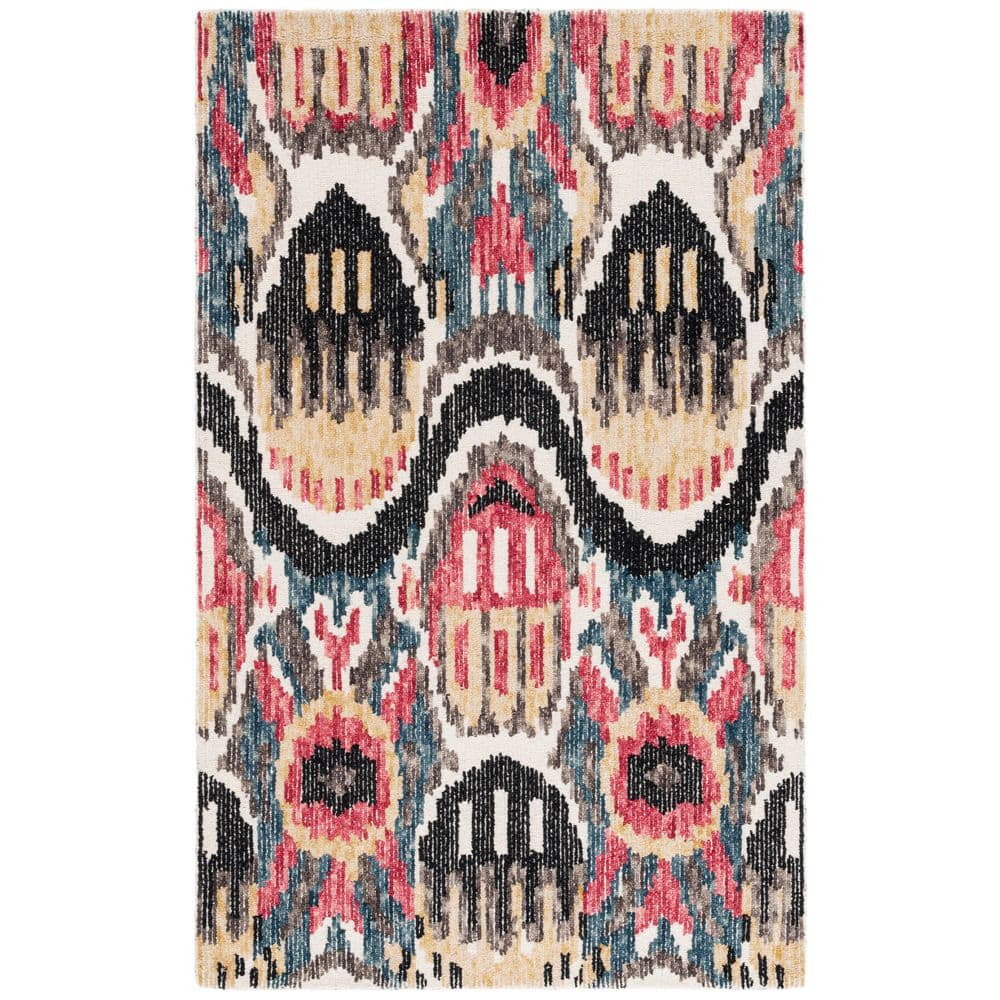 SAFAVIEH Ikat 8 ft. x 10 ft. Black/Red Mayan Abstract Area Rug IKT152Z ...