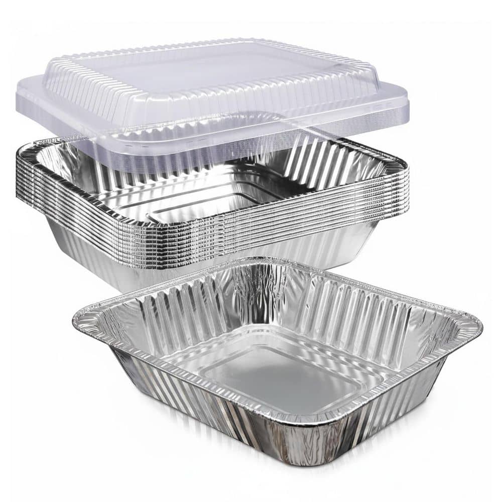 9 qt. Silver Aluminum Foil Broiler Safe Baking Pan with Clear Lid ...