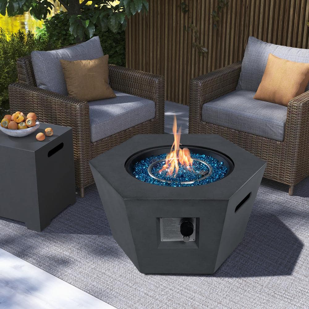 UPHA 28 in. 40,000 BTU Dark Gray Hexagon Concrete Outdoor Propane Gas ...