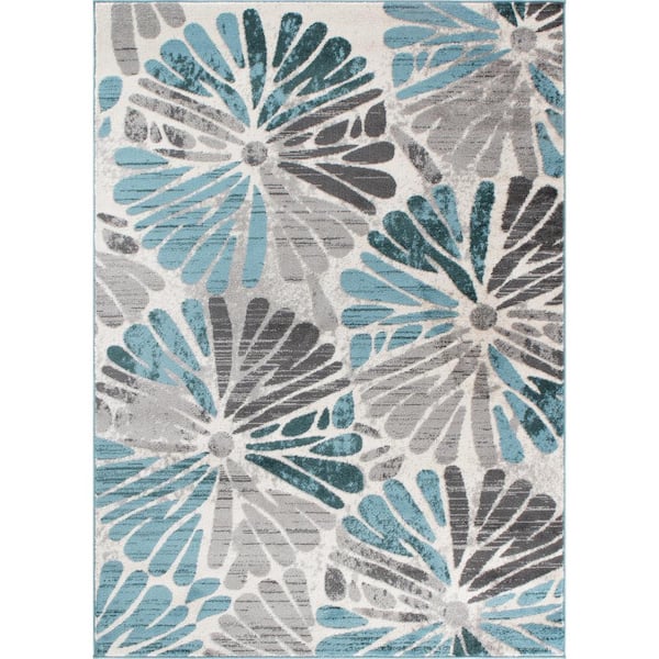 World Rug Gallery Blue 7 ft. 10 in. x 10 ft. Contemporary Circles Area ...