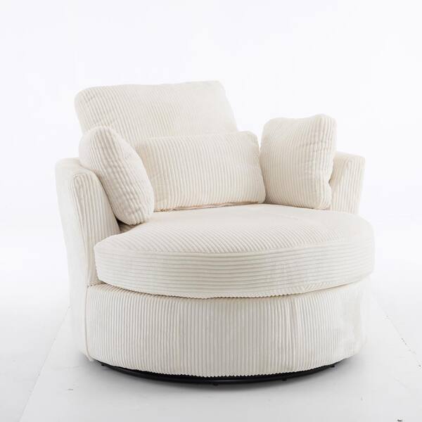 Winado Beige Velvet Accent Chair with Swivel Turntable K1G98000385 ...