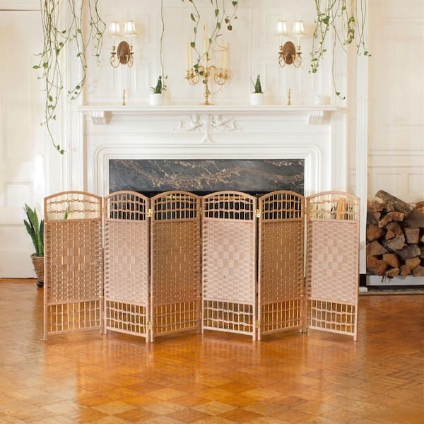 Red Lantern 3 ft. Short Fiber Weave Folding Screen - Natural - 6 Panels ...
