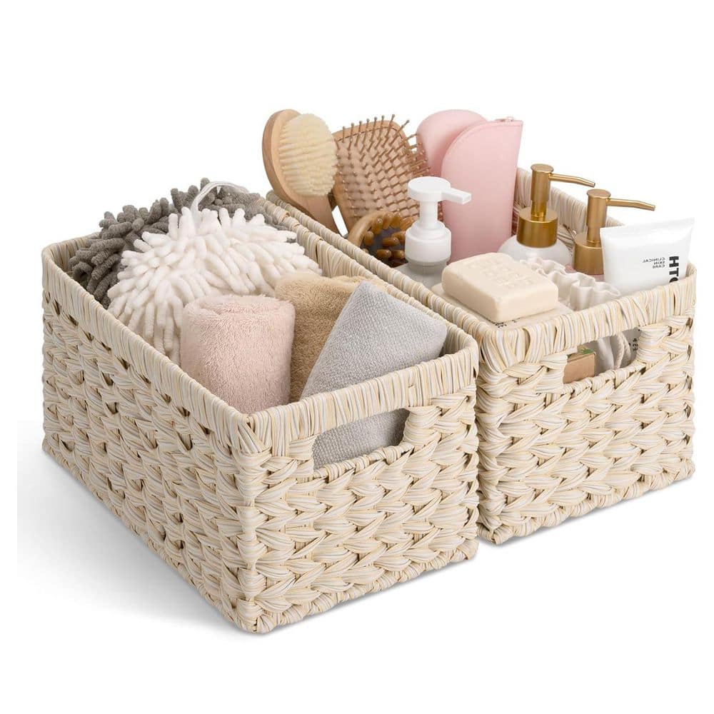 White 13 in. x 7 in. Polypropylene Decorative Basket Set of 2 with Lid ...