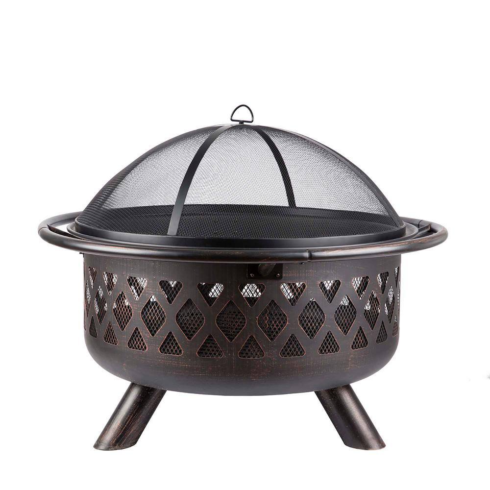 36 in.W X 28 in.H Outdoor Iron Charcoal Black Fire Pit ZZQ-THDXP1015 ...