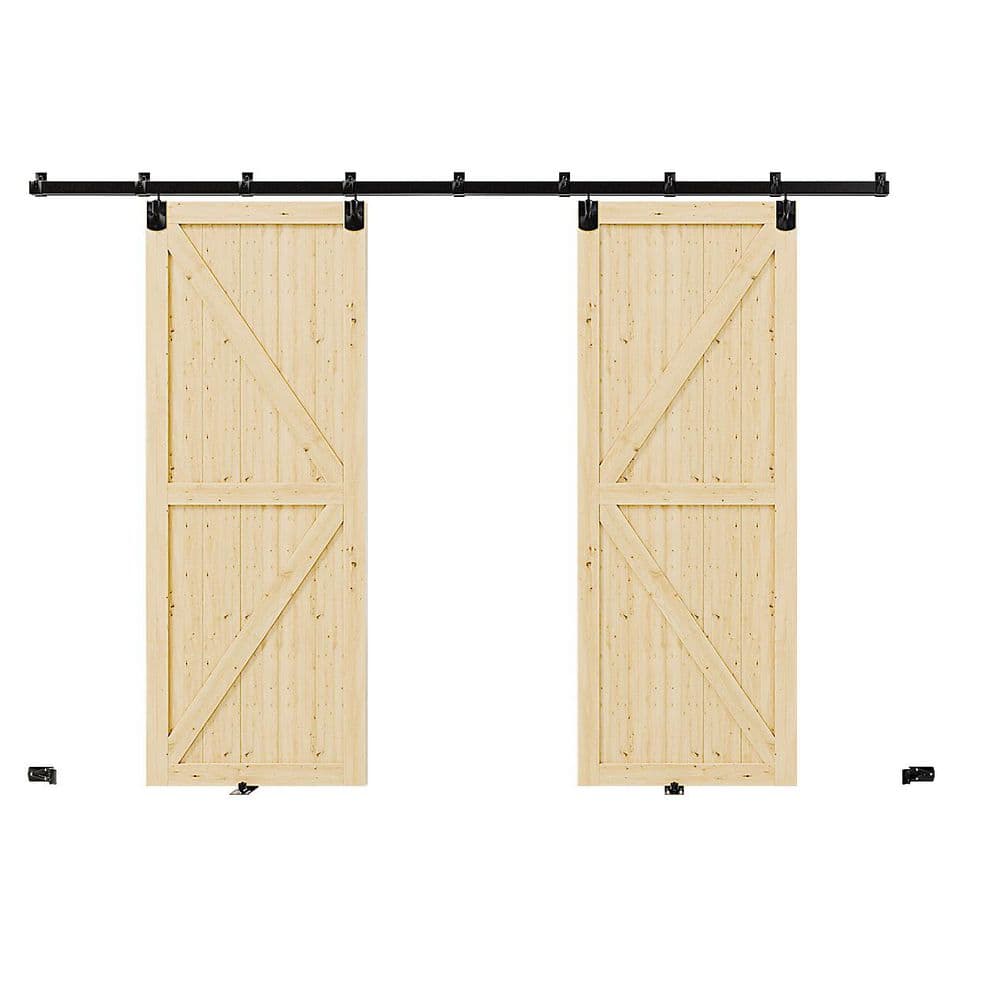 TENONER 64 in. x 84 in. K-Shaped Solid Pine Wood Light Brown Primed ...
