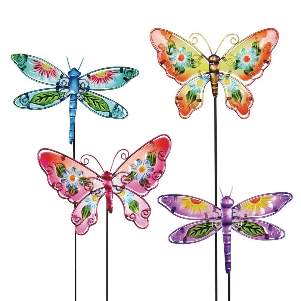 Exhart Glass and Metal Butterfly Assorted Garden Stakes (Set of 4 ...