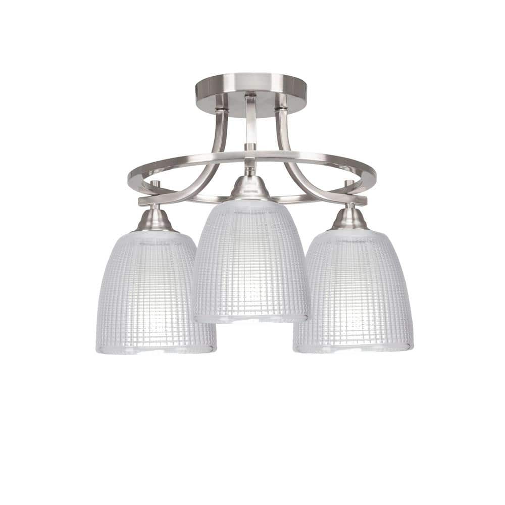 Madison 3 Light Semi-Flush Shown In Brushed Nickel Finish With 5" Clear Ribbed Glass 3417-BN-500 ...