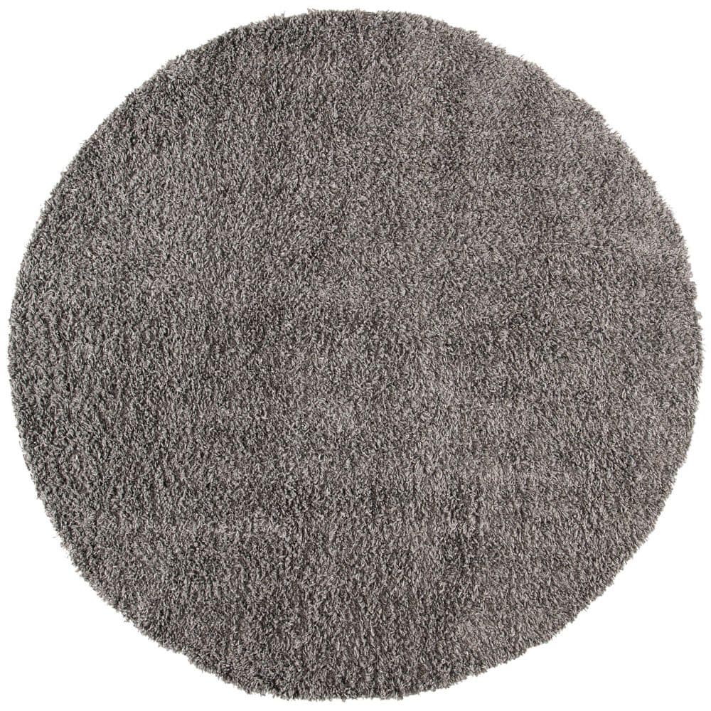 SAFAVIEH August Shag Gray 7 ft. x 7 ft. Solid Round Area Rug AUG200F ...