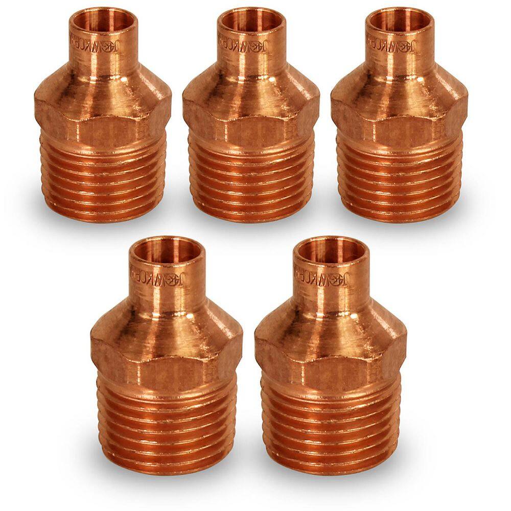 PLUMBFLEX 1/2 in. Sweat x 3/4 in. MIP Copper Reducing Male Adapter Fitting (5-Pack) 0122CCMA-5 ...