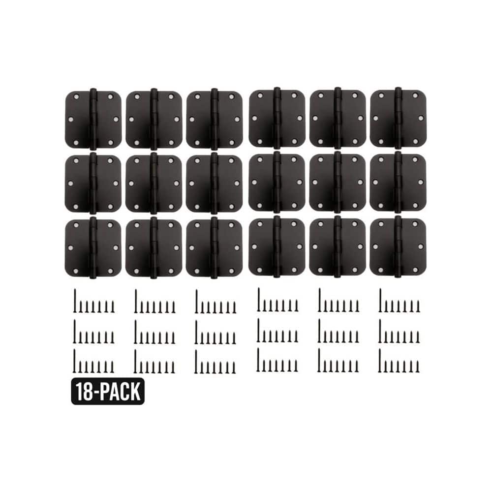 Everbilt 18-Pack 3-1/2 in. x 5/8 in. Radius Matte Black Butt Door Hinge ...